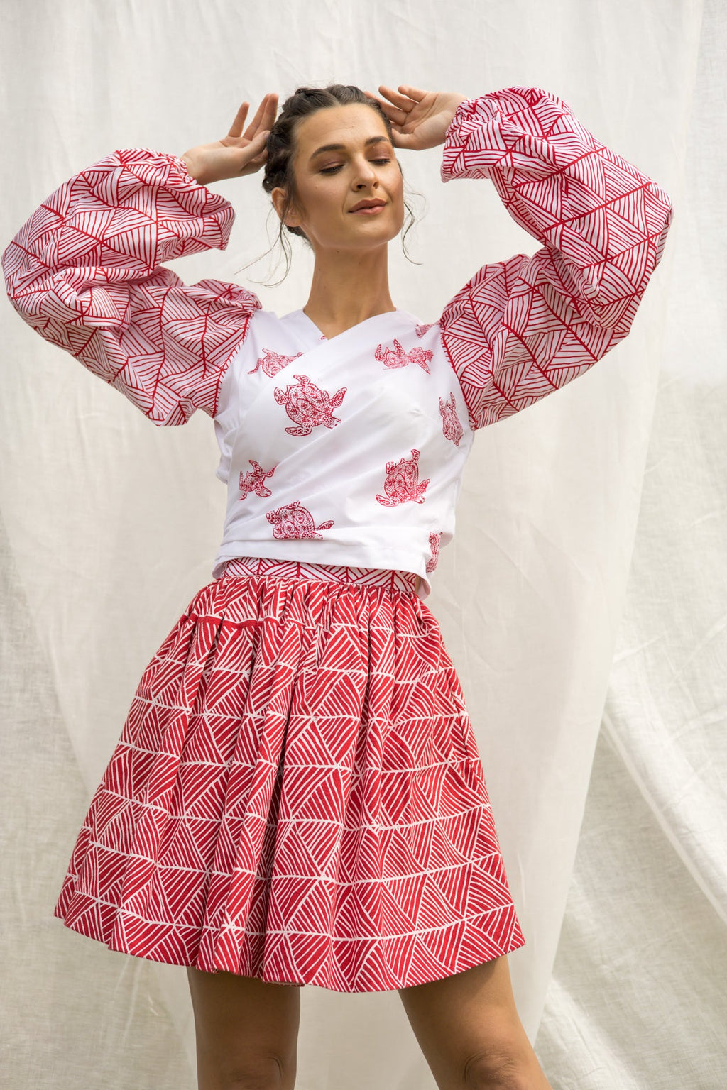 GLORY by Tiwi Design x Ossom Peasant Pandanus Mini Skirt in Linen ...